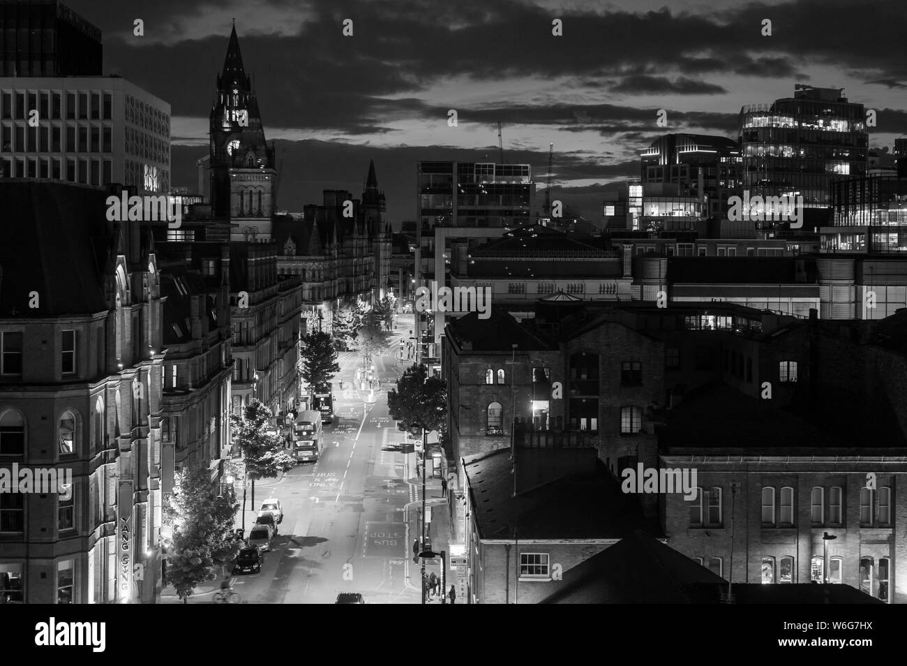 Manchester skyline night Black and White Stock Photos & Images - Alamy