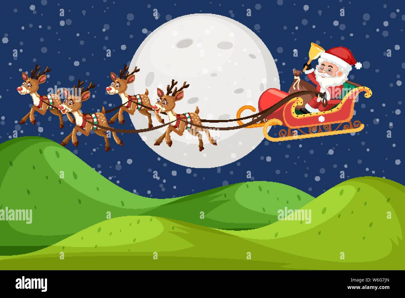 Nature scene background with santa claus at night illustration Stock ...