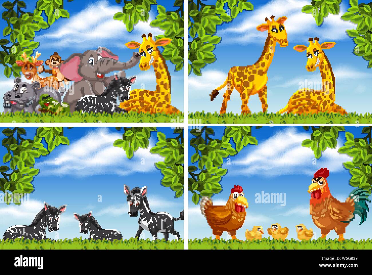 Set of various animals in nature scenes illustration Stock Vector Image ...