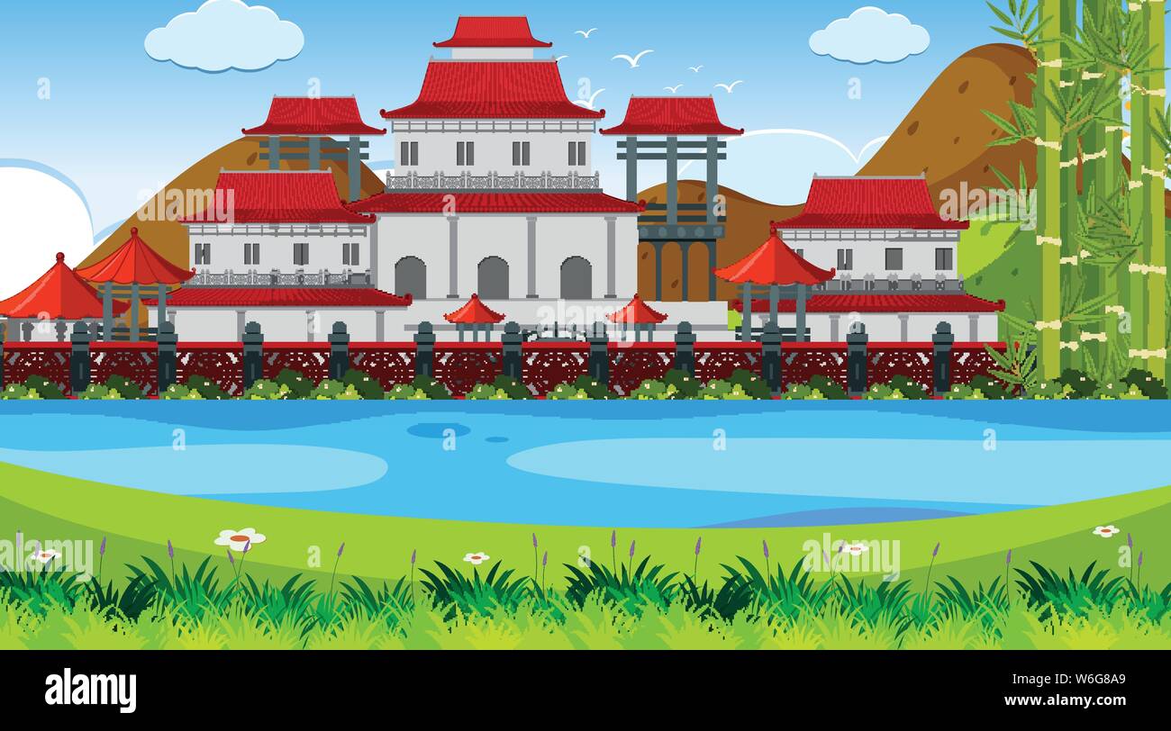An outdoor scene with Asian castle illustration Stock Vector Image ...