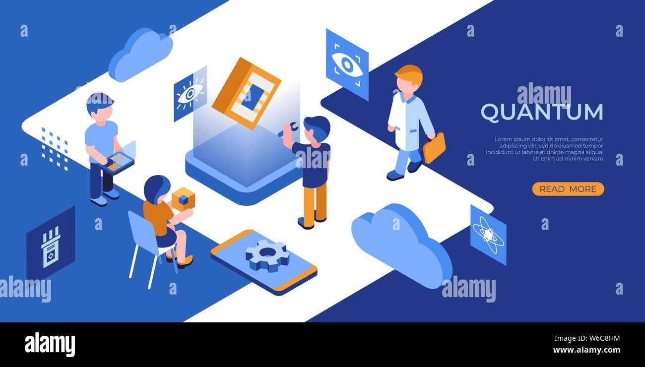 Artificial quantum computing and qubits technology isometric 3d icons ...