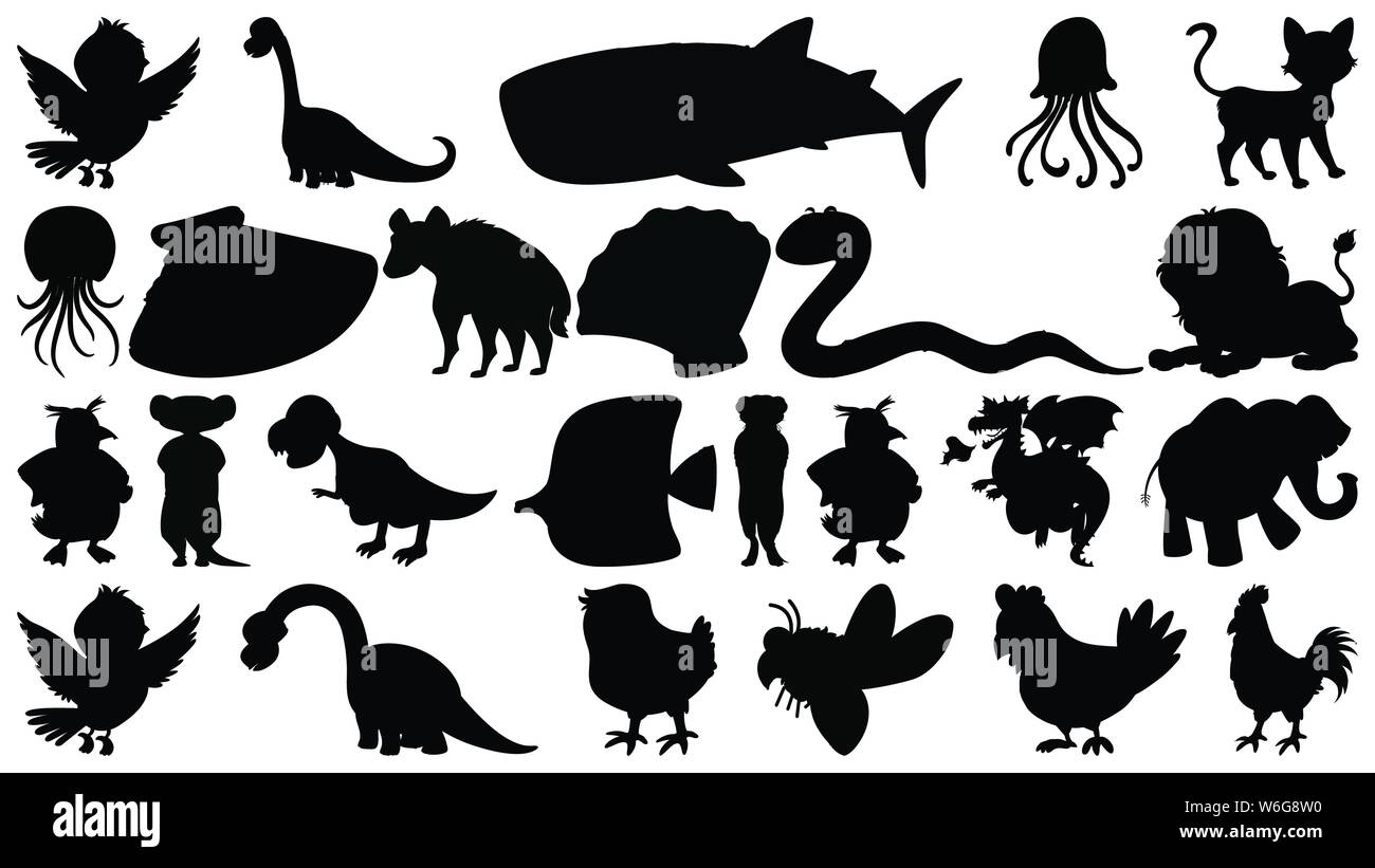 Set of sihouette isolated objects theme - animals illustration Stock ...