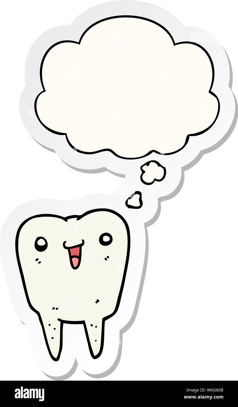 cartoon tooth with thought bubble as a printed sticker Stock Vector ...