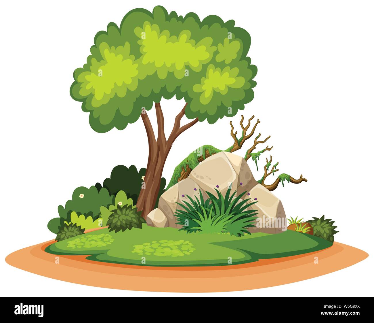 Nature landscape of tree and rock in park illustration Stock Vector ...