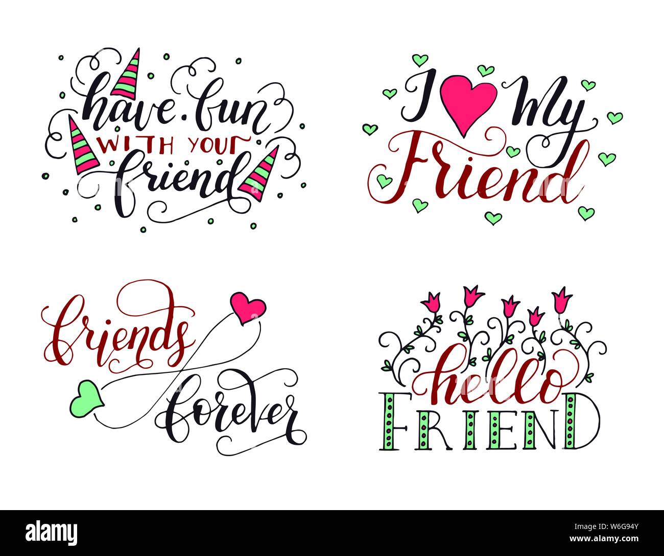 Vector lettering set for friendship day. Handdrawn unique calligraphy ...