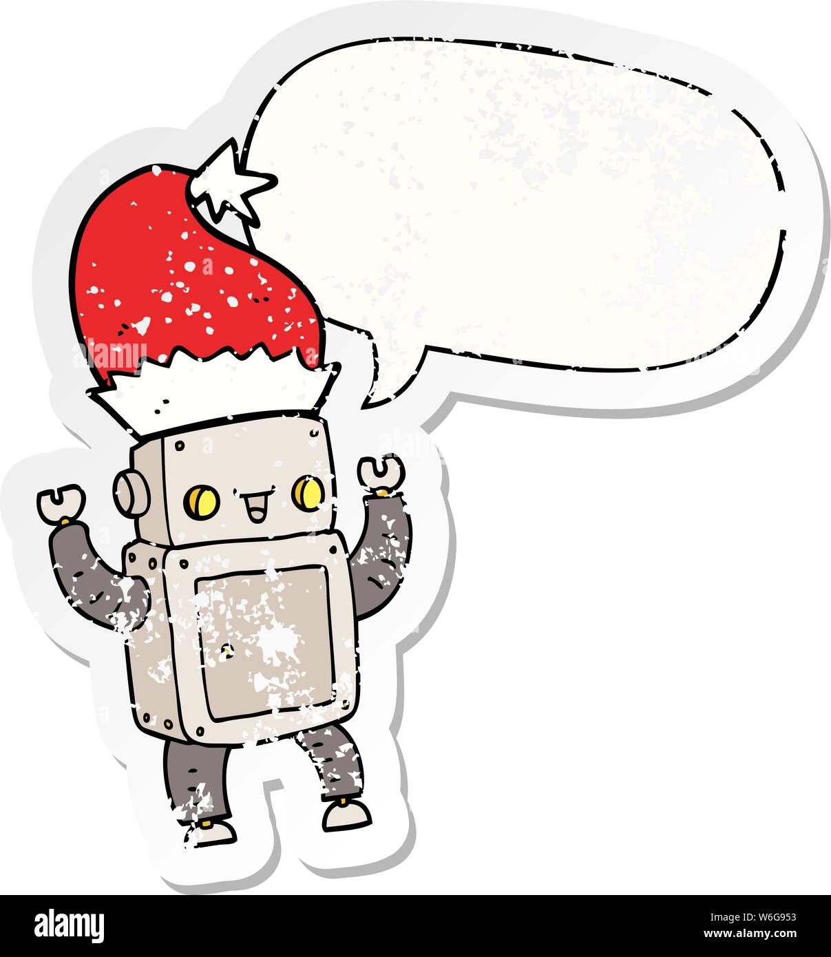 cartoon christmas robot with speech bubble distressed distressed old ...