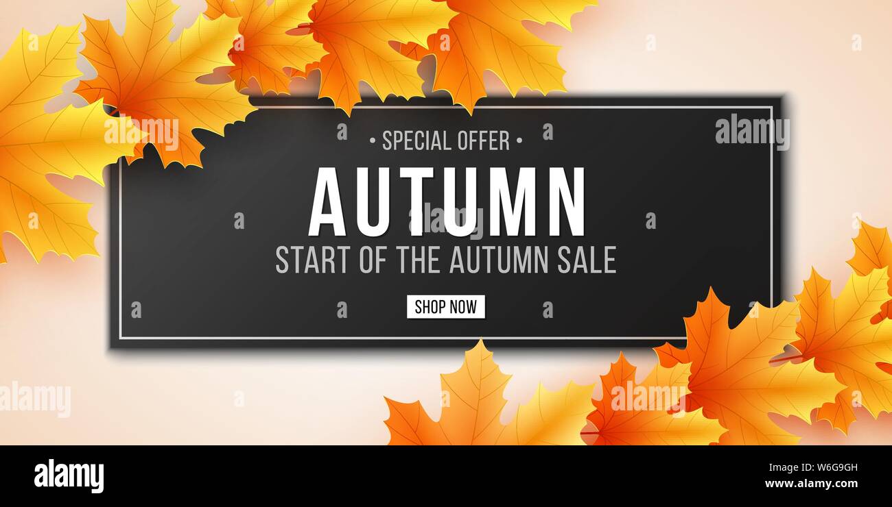 Autumn sale. Invitation gift card. Web banner with lettering. Poster ...