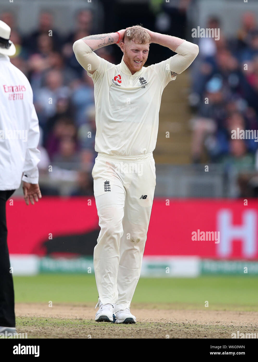 England's Ben Stokes reacts during day one of the Ashes Test match at ...