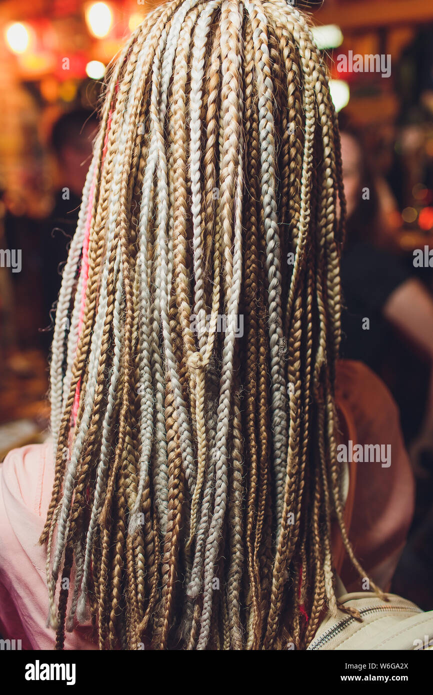 Texture of thin brown pigtails, afro style Stock Photo - Alamy
