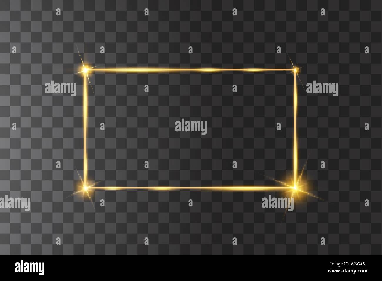Vector golden frame with lights effects. Shining rectangle banner ...