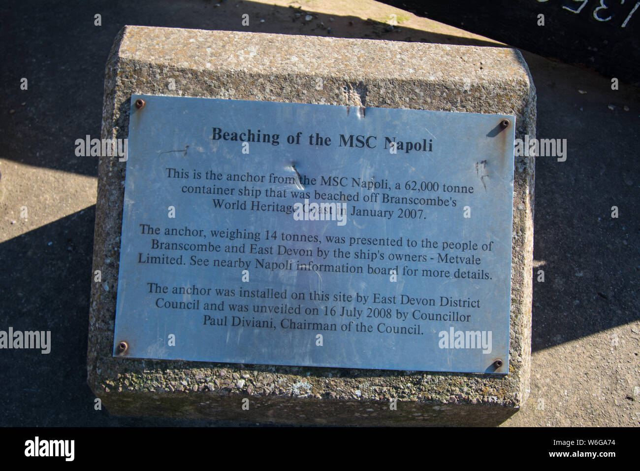 Plaque for the anchor for MSC Napoli Branscombe UK sunken ship wreck ...