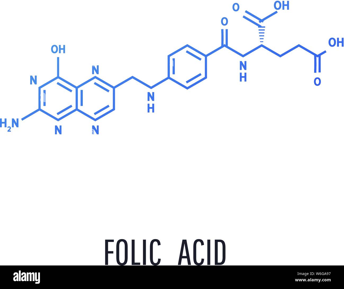 Vitamin B9. Folic acid Molecular chemical formula on isolated ...