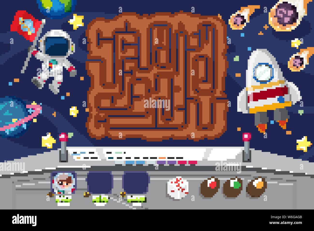 Puzzle game template with spaceman at night illustration Stock Vector ...