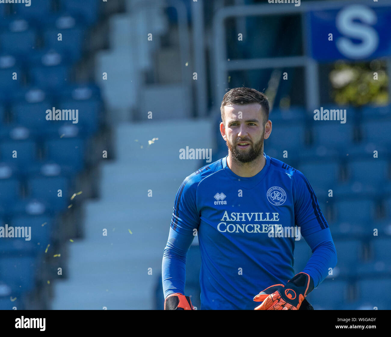 Liam Kelly reserve goalkeeper for QPR wearing a blue top at a training ...