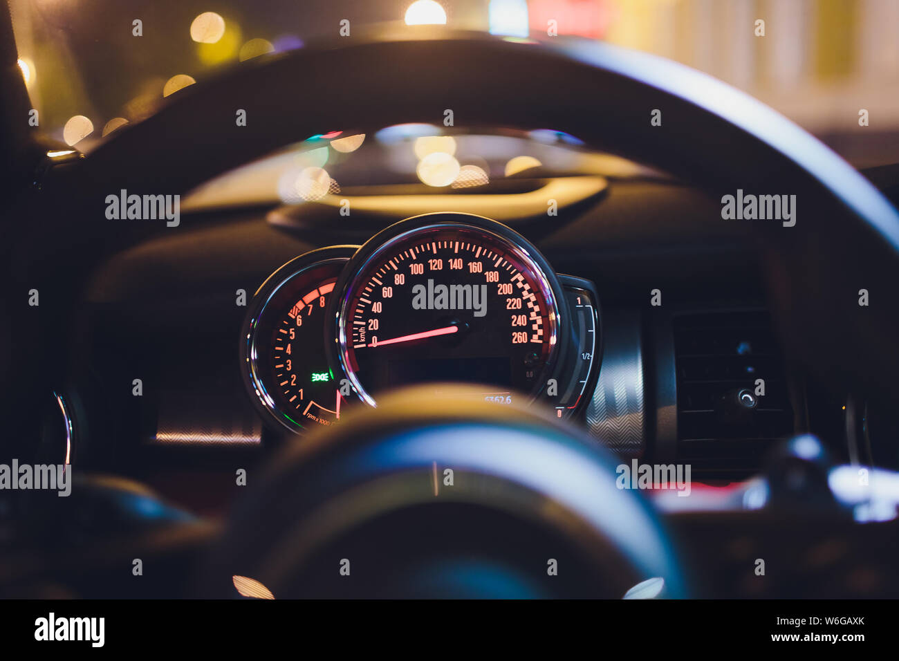 Speedometer scoring high speed in a fast motion. Sporty Car Dashboard ...