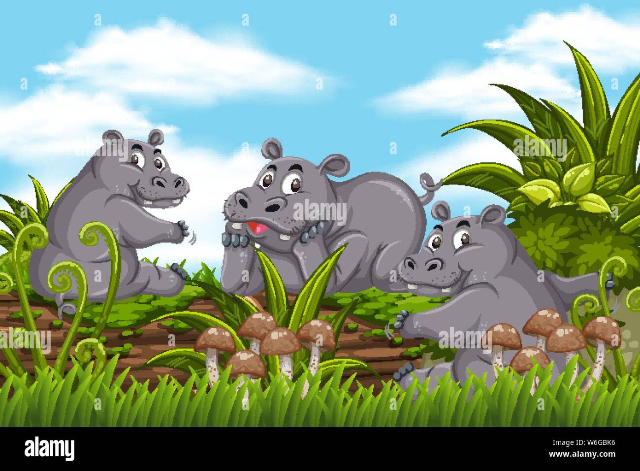 Hippo in jungle scene illustration Stock Vector Image & Art - Alamy