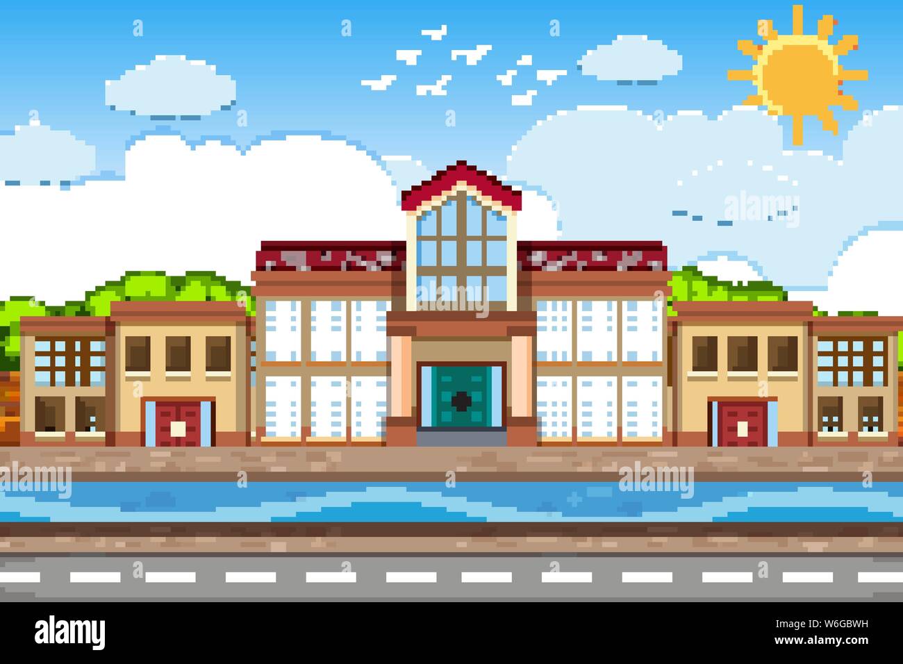 An outdoor scene with school building illustration Stock Vector Image ...