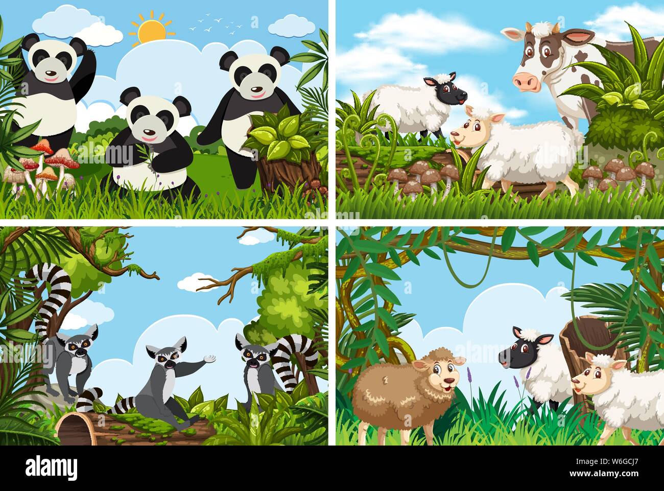 Set of various animals in nature scenes illustration Stock Vector Image ...