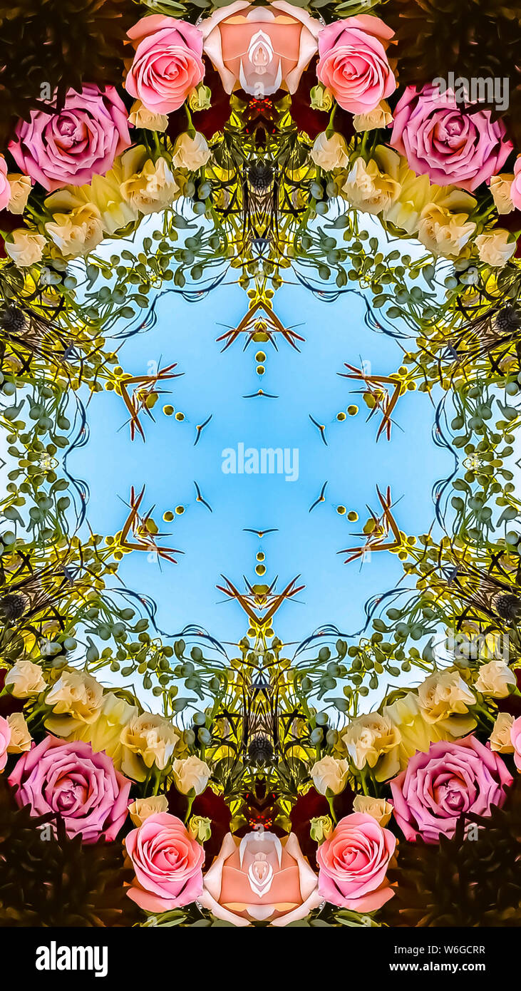 Vertical Circular design of Roses with green leaves Stock Photo - Alamy