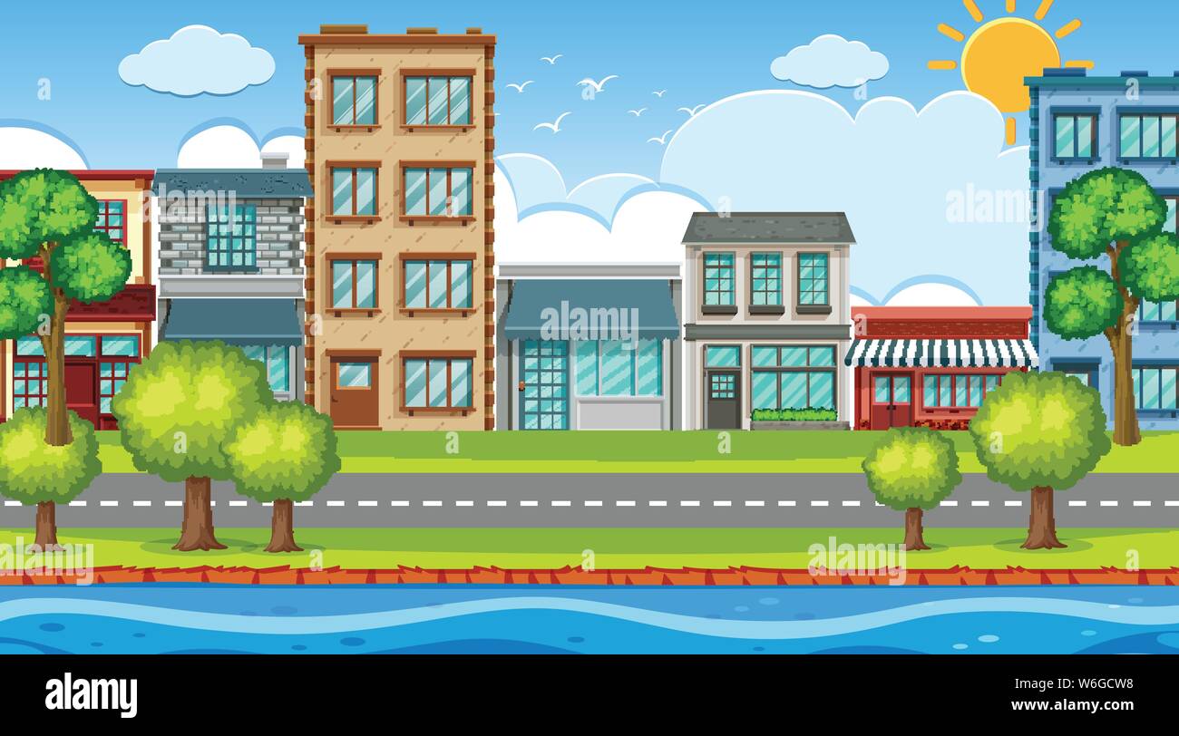 An outdoor scene with town illustration Stock Vector Image & Art - Alamy