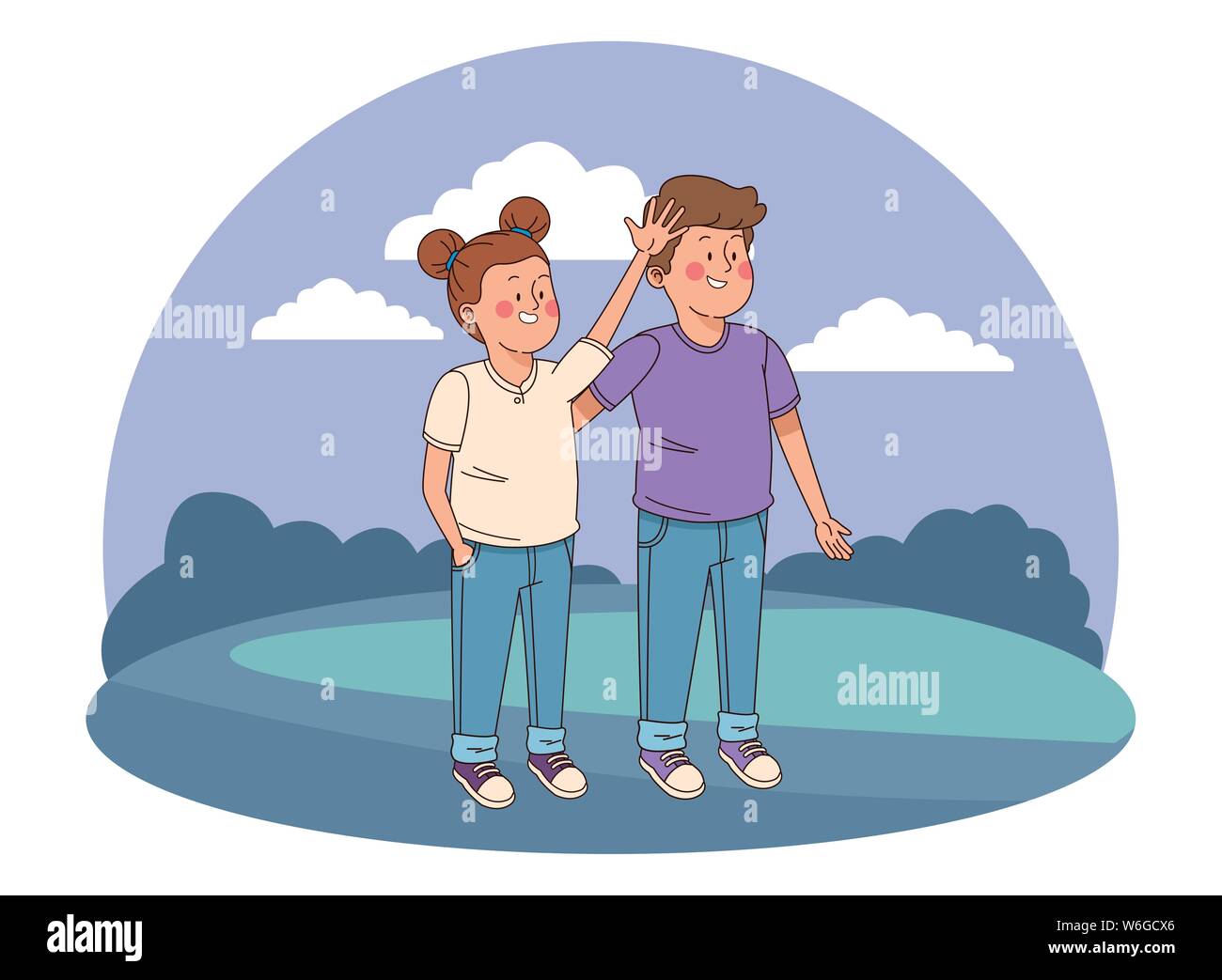 Teenagers friends smiling and having fun cartoon Stock Vector Image ...
