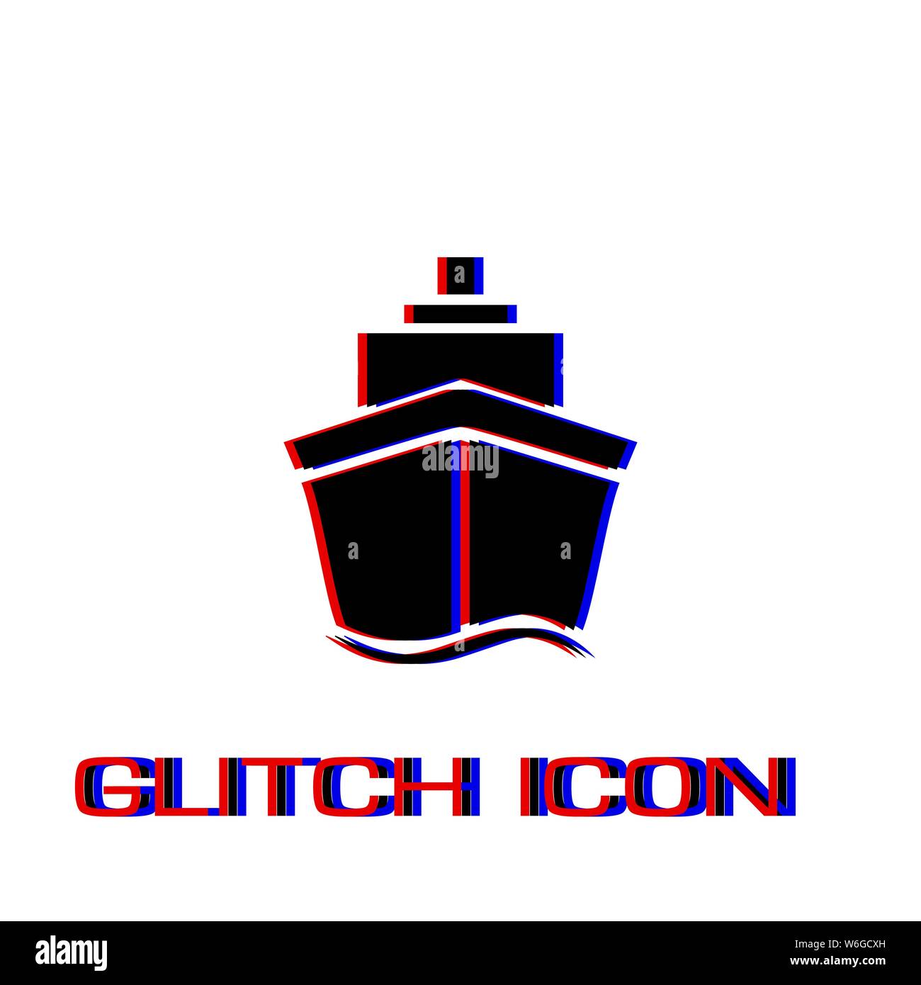 Ship icon flat. Simple pictogram - Glitch effect. Vector illustration ...