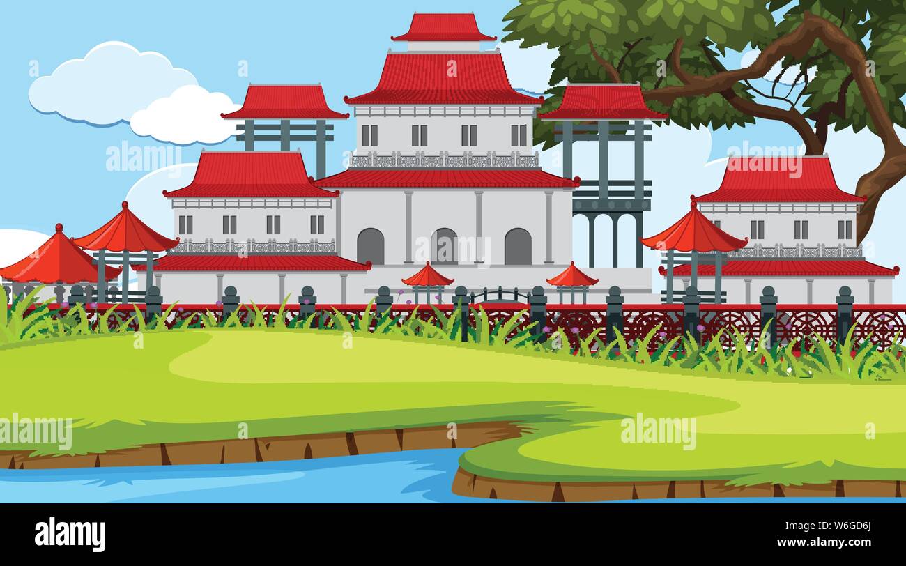 An outdoor scene with Asian castle illustration Stock Vector Image ...