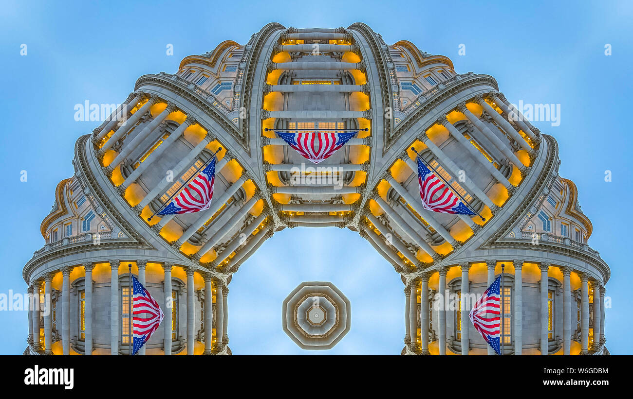 Panorama frame Capital building columns and flags in circle Stock Photo ...