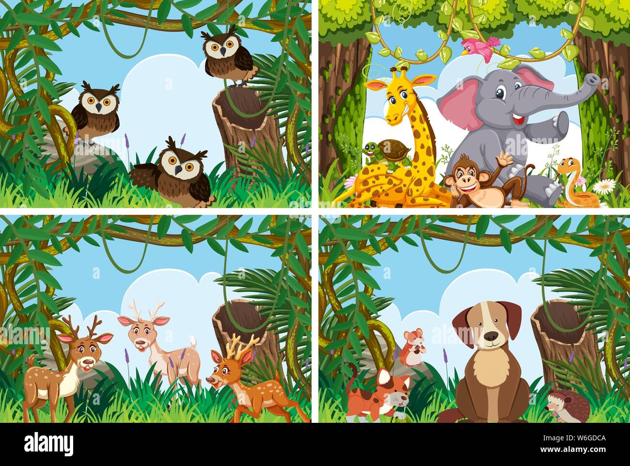 Set of various animals in nature scenes illustration Stock Vector Image ...