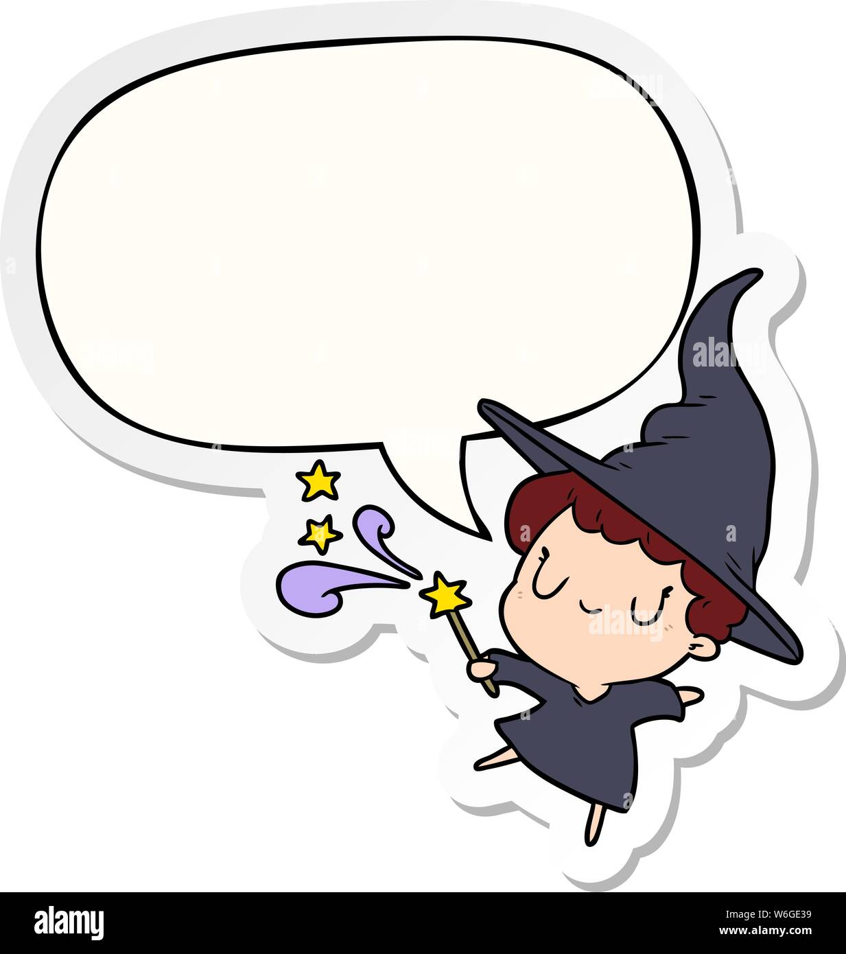 cute cartoon witch casting spell with speech bubble sticker Stock ...