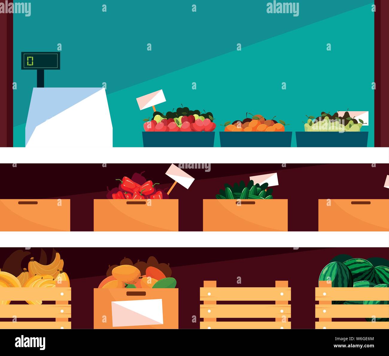 stand selling vegetables and fruits vector illustration Stock Vector ...