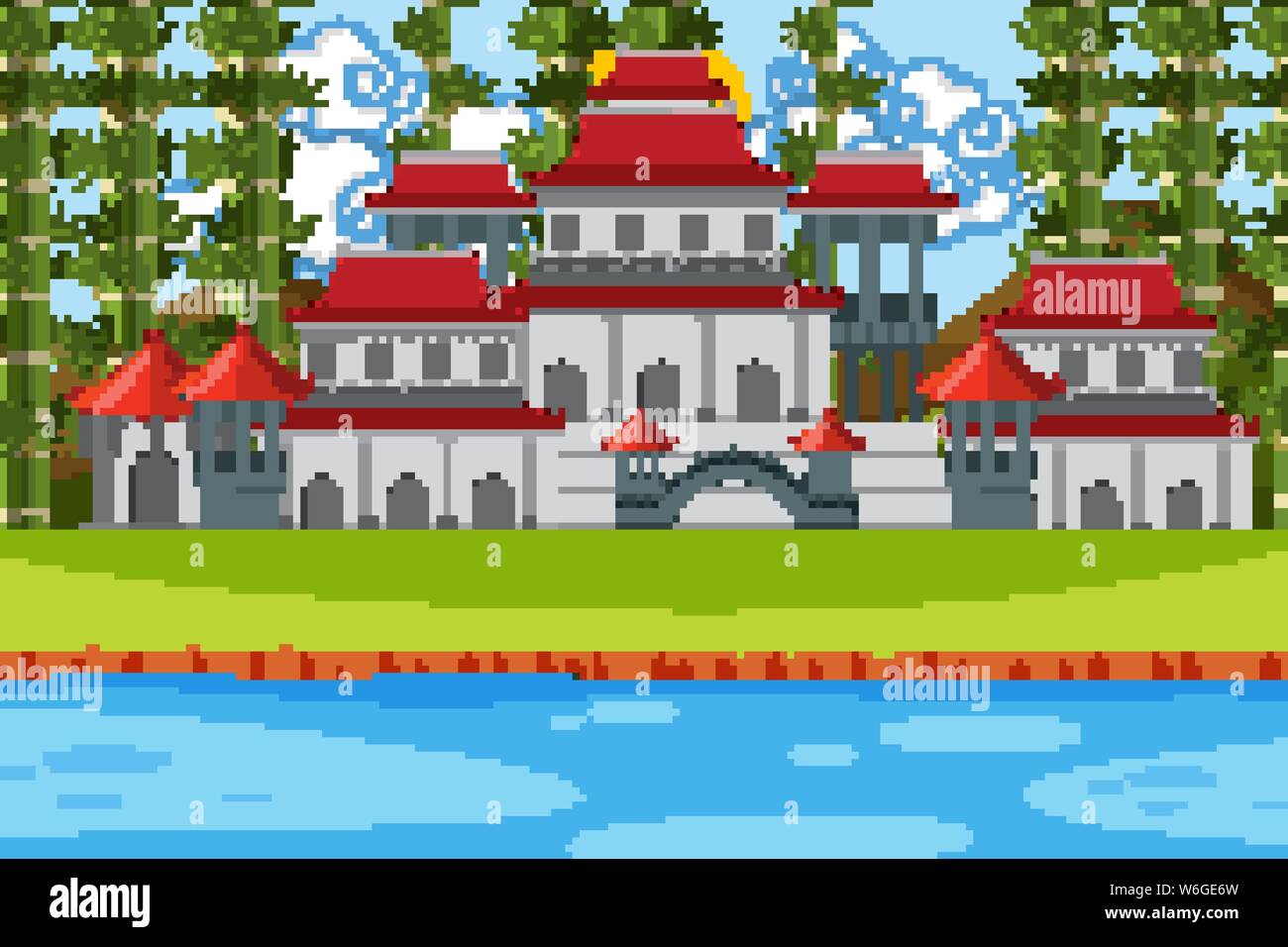 An outdoor scene with Asian castle illustration Stock Vector Image ...