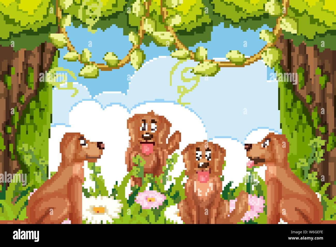 Dogs in woods scene illustration Stock Vector Image & Art - Alamy