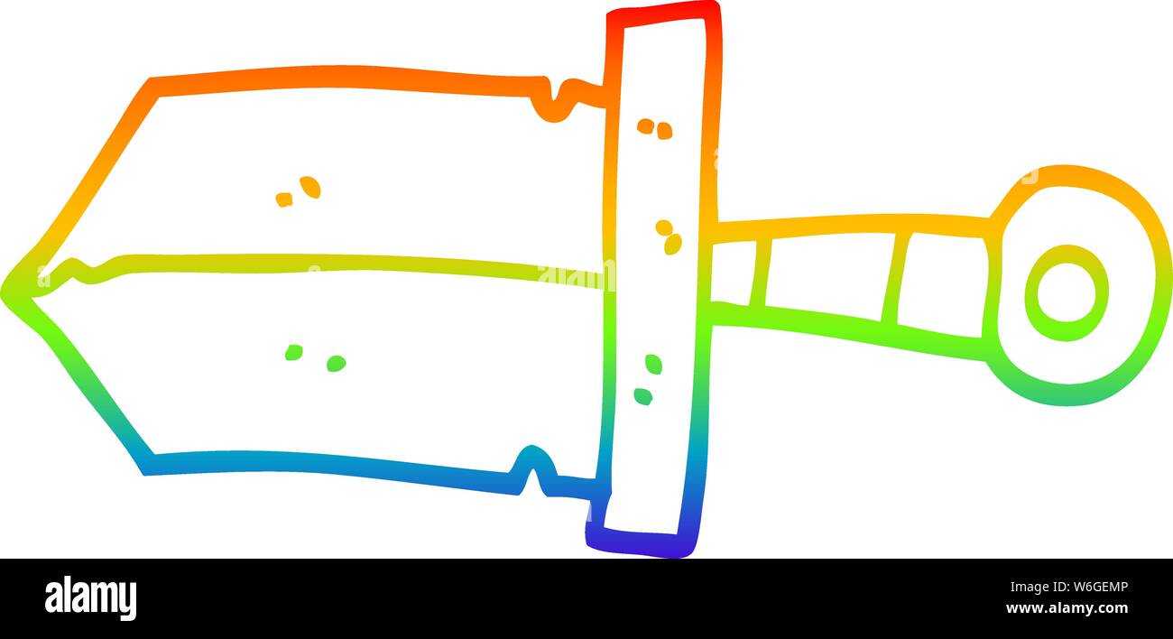 rainbow gradient line drawing of a cartoon dagger Stock Vector Image ...