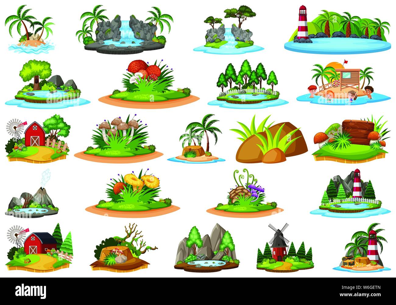 Large group of isolated objects theme - landscapes illustration Stock ...
