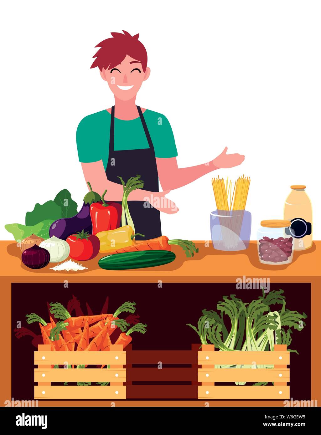 seller man farm products stand vector illustration Stock Vector Image ...