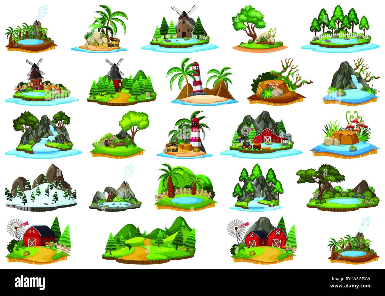 Set of isolated objects theme - landforms illustration Stock Vector ...