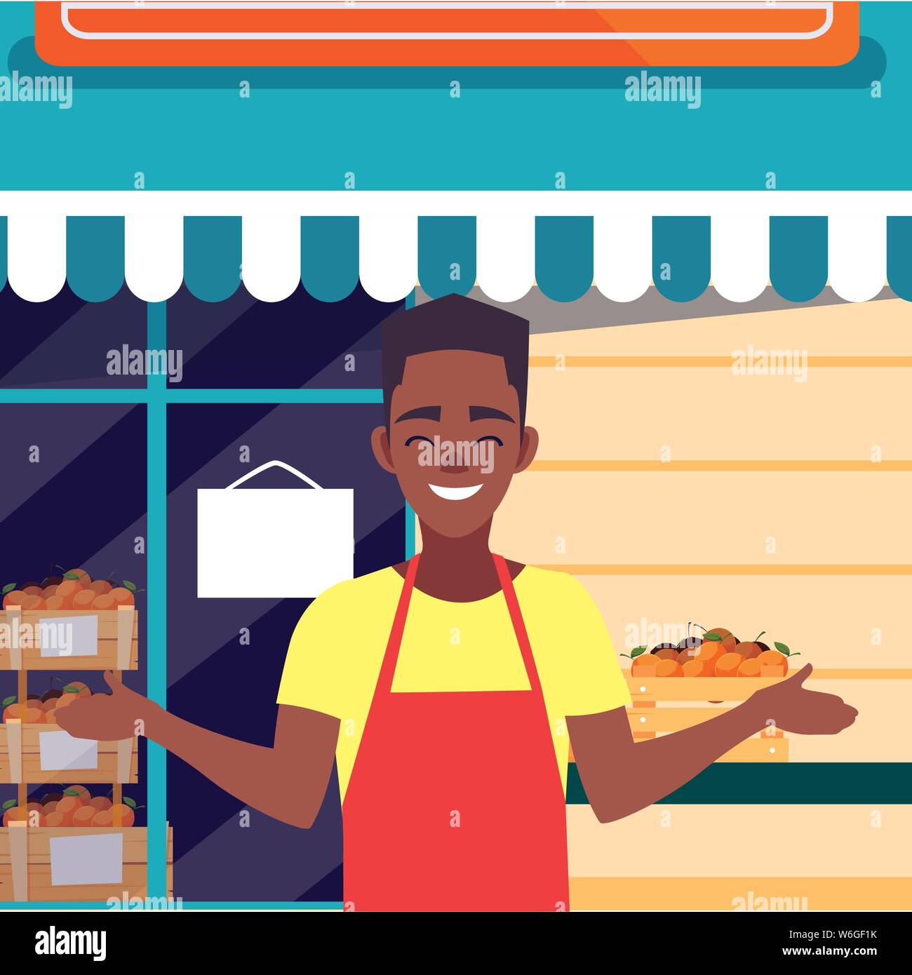 seller man farm products market fruits vector illustration Stock Vector ...