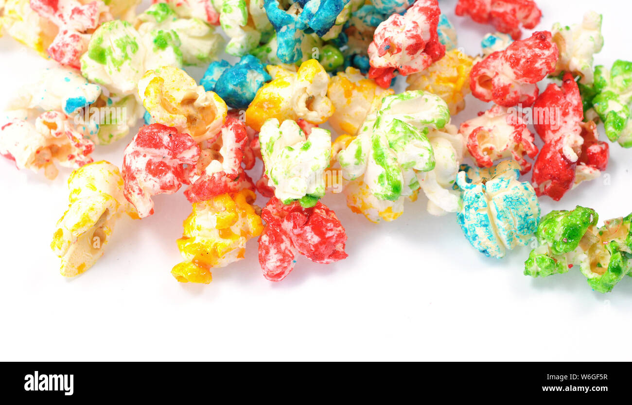a group colorful popcorn on white Stock Photo - Alamy