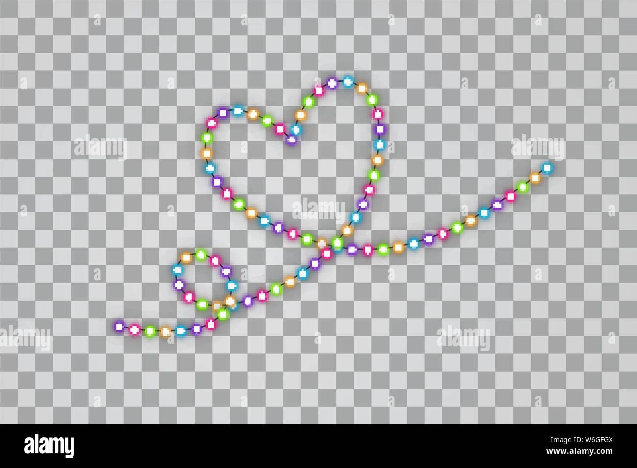 Christmas lights with heart one line. Colorful Xmas garland with heart ...