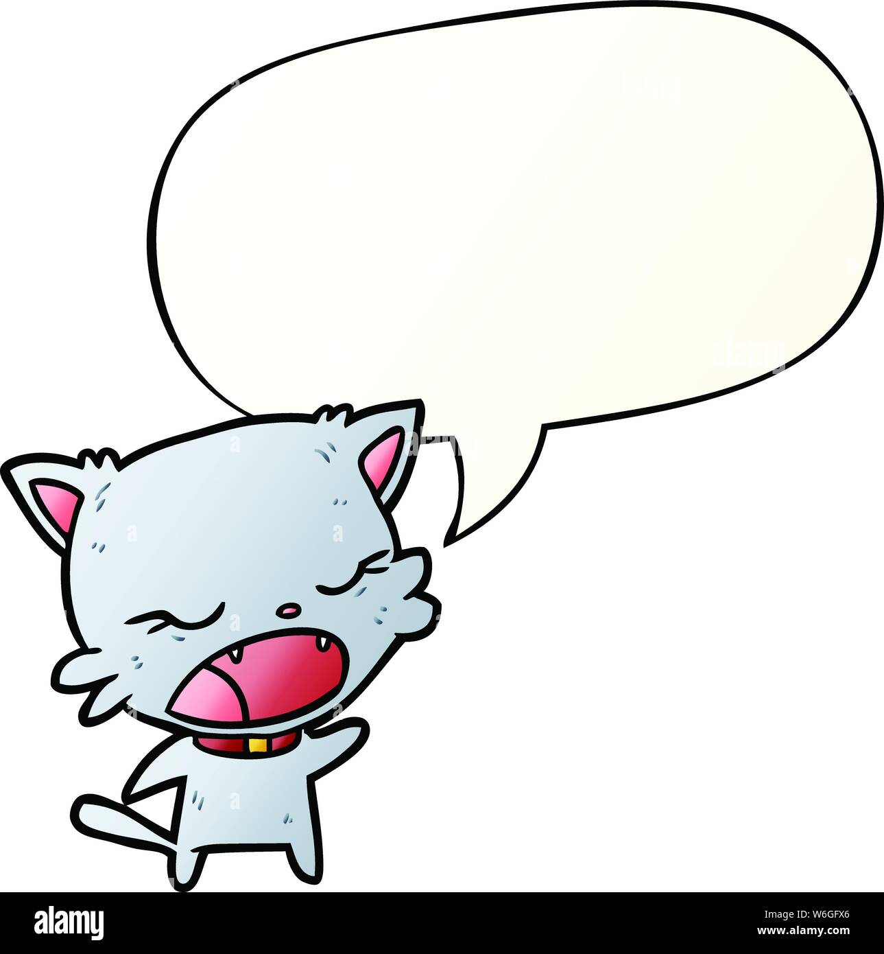 cute cartoon cat talking with speech bubble in smooth gradient style ...