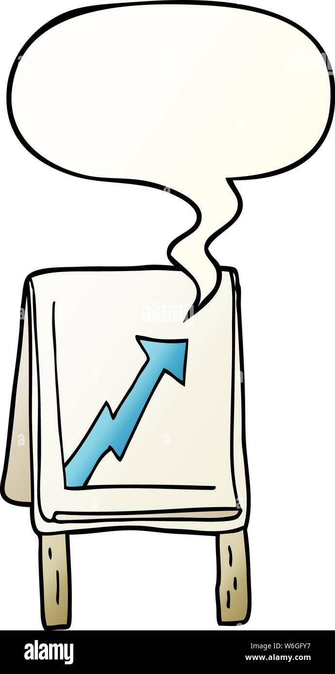 cartoon business chart with arrow with speech bubble in smooth gradient ...