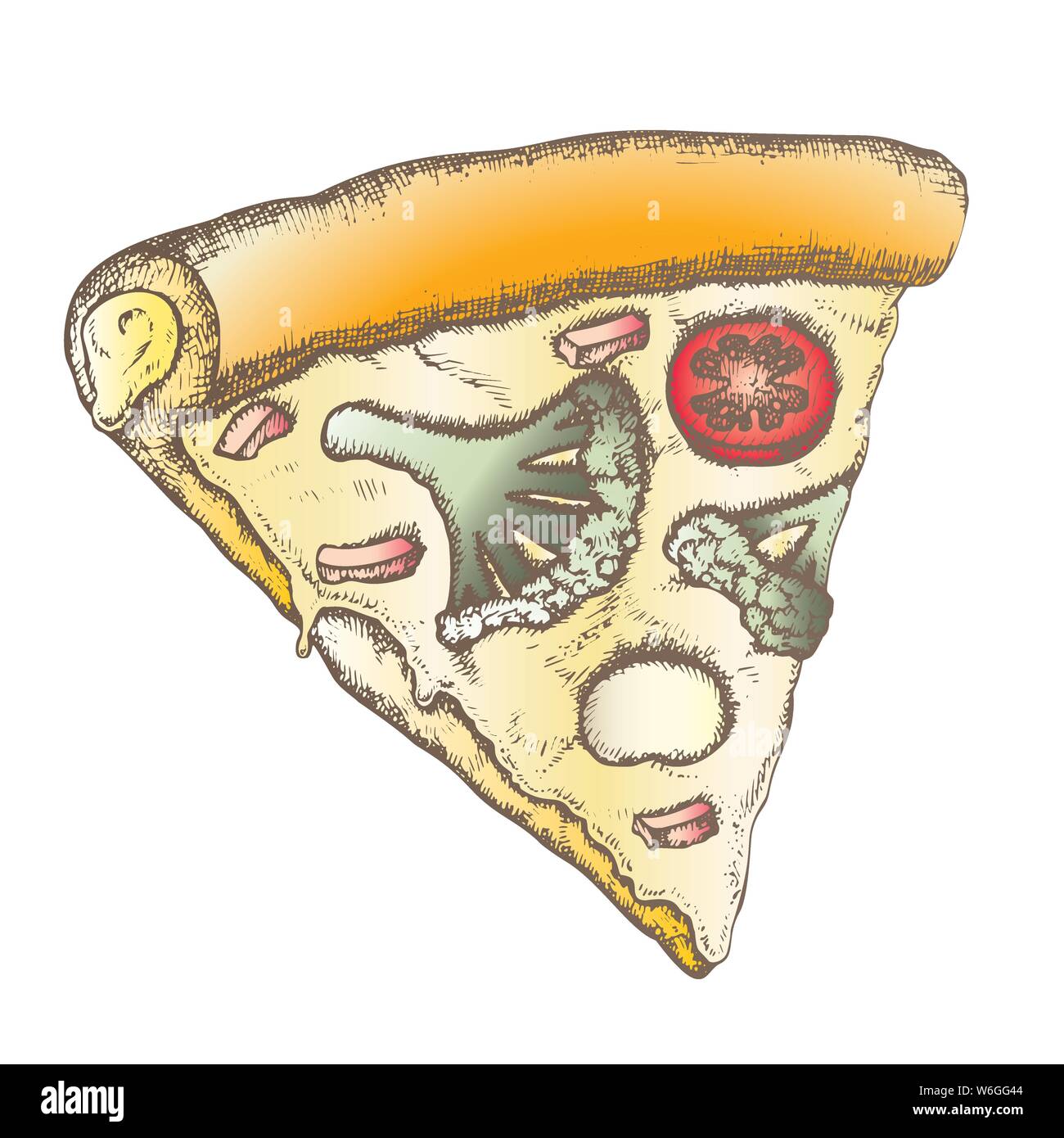 Color Vegetarian Italian Slice Pizza Monochrome Vector Stock Vector ...