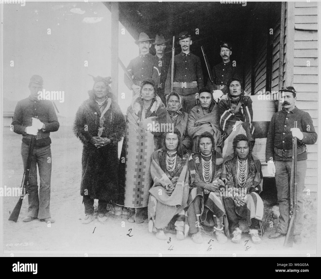 Eight crow prisoners under guard at crow agency Black and White Stock ...