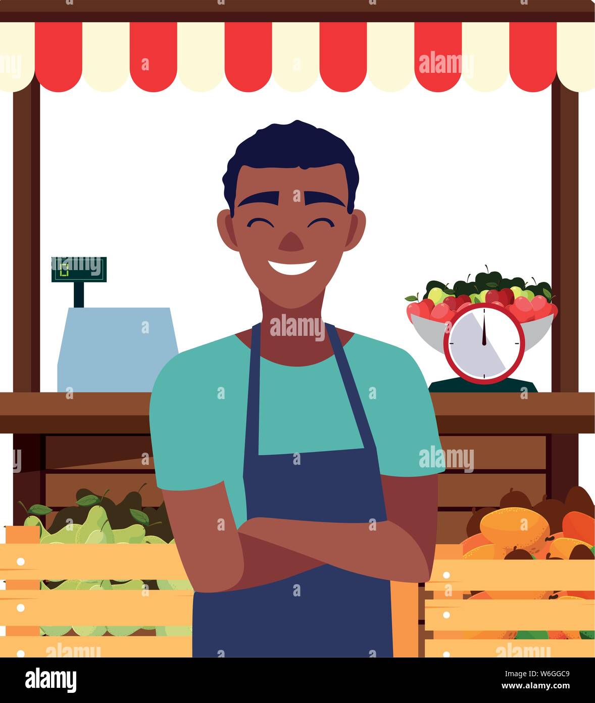 seller man farm products stand vector illustration Stock Vector Image ...