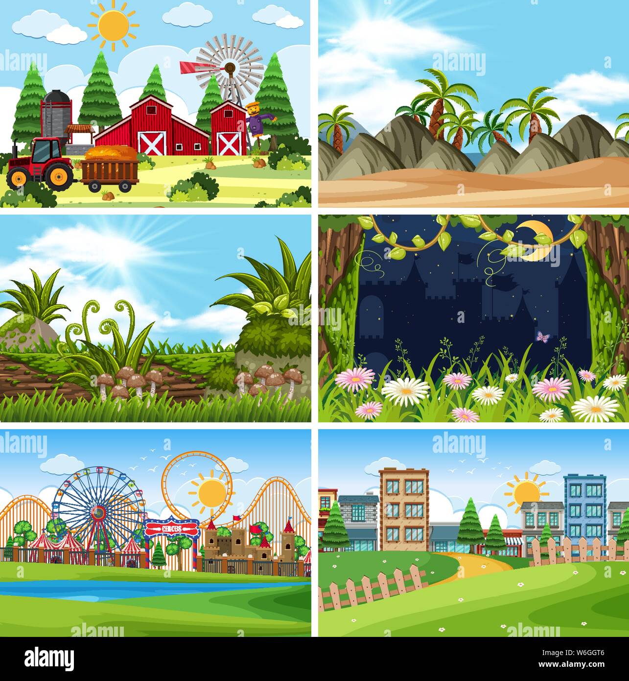 A set of outdoor scene including building illustration Stock Vector ...