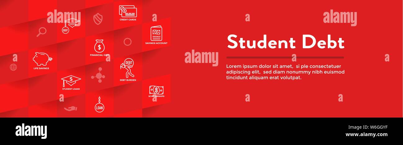 Student Debt and Loan Icon Set and Web Header Banner Stock Vector Image ...