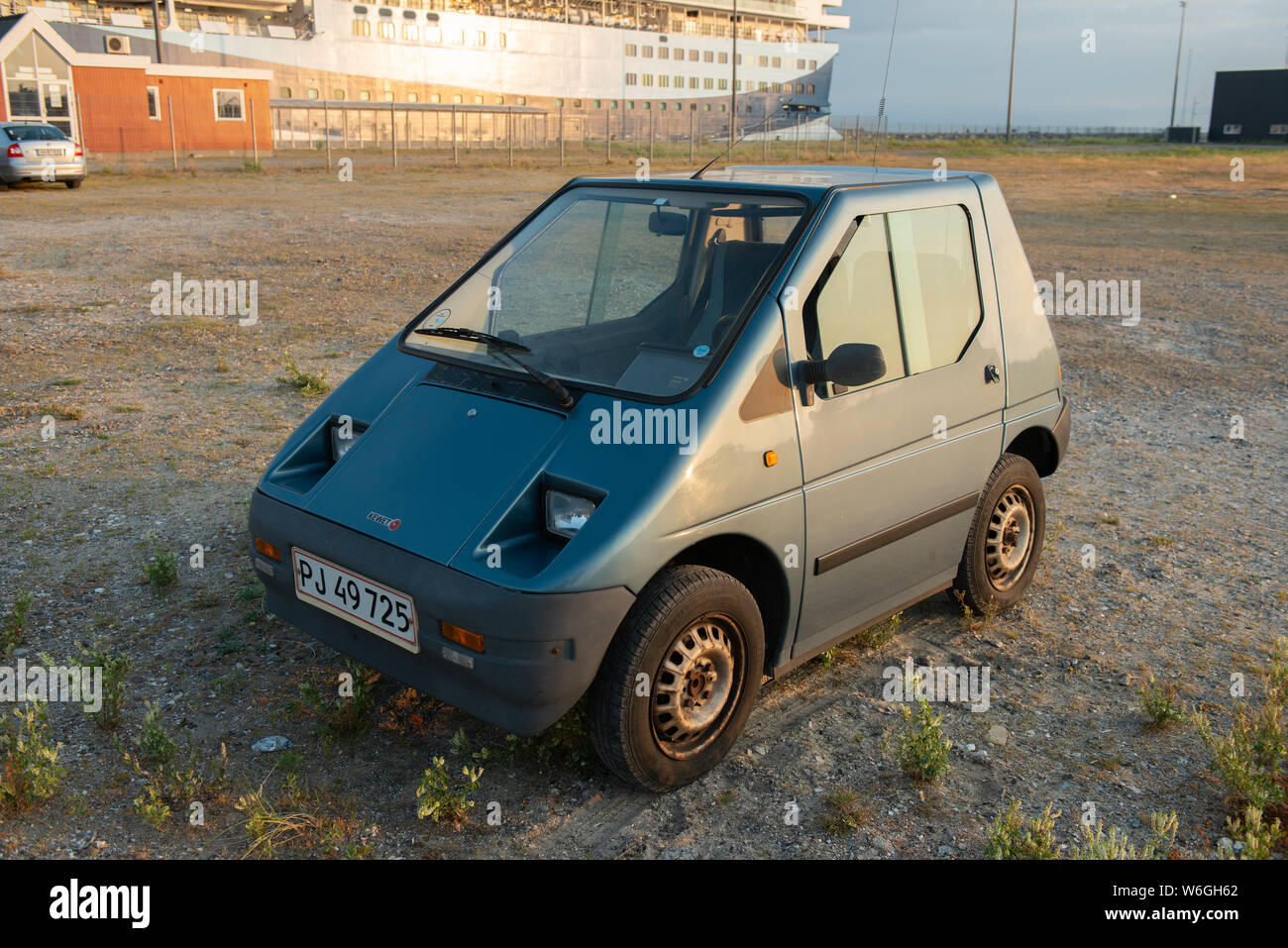 Small two seater car parked in the car park at Skagen Port Stock Photo ...