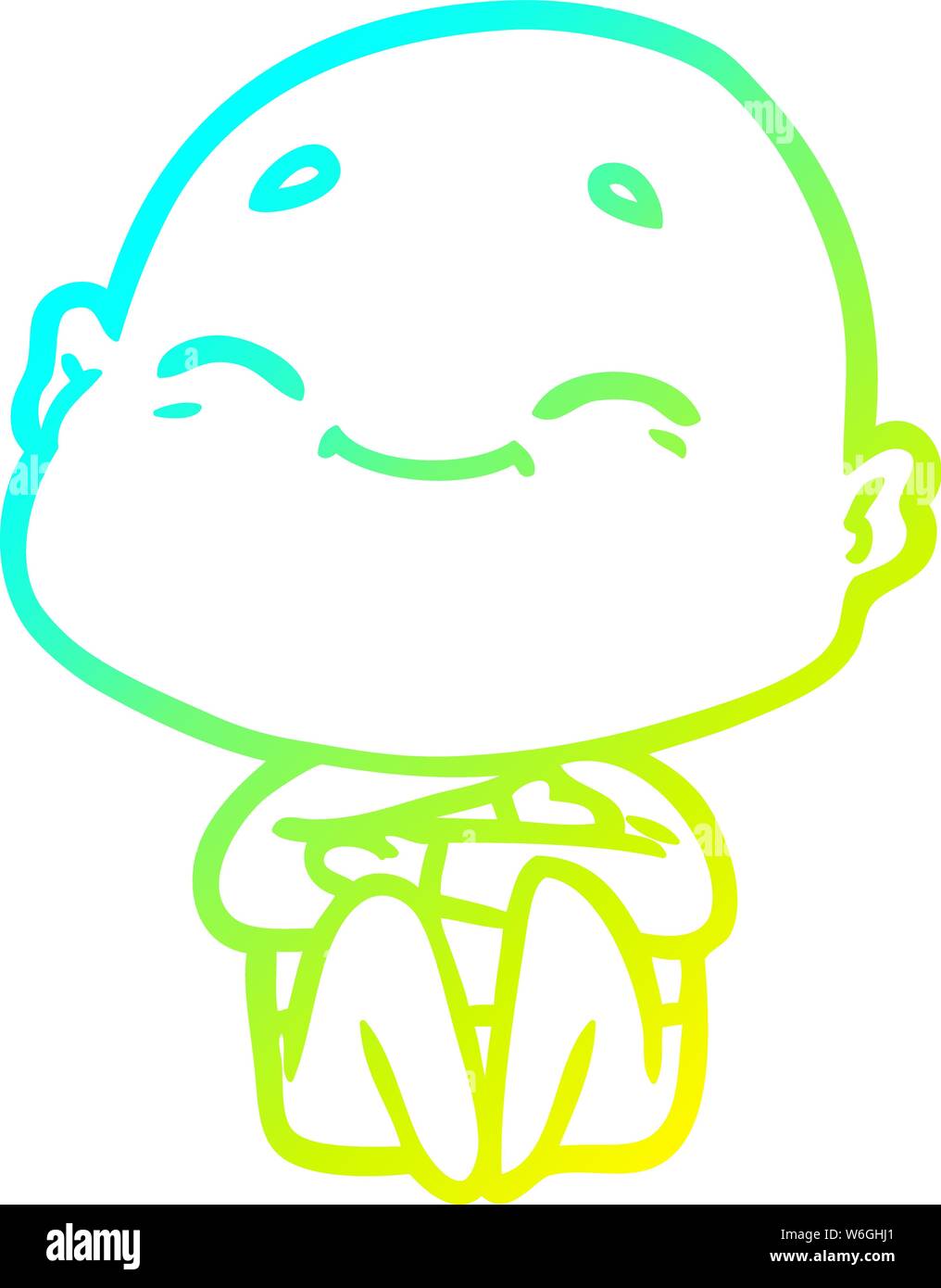 cold gradient line drawing of a happy cartoon bald man Stock Vector ...