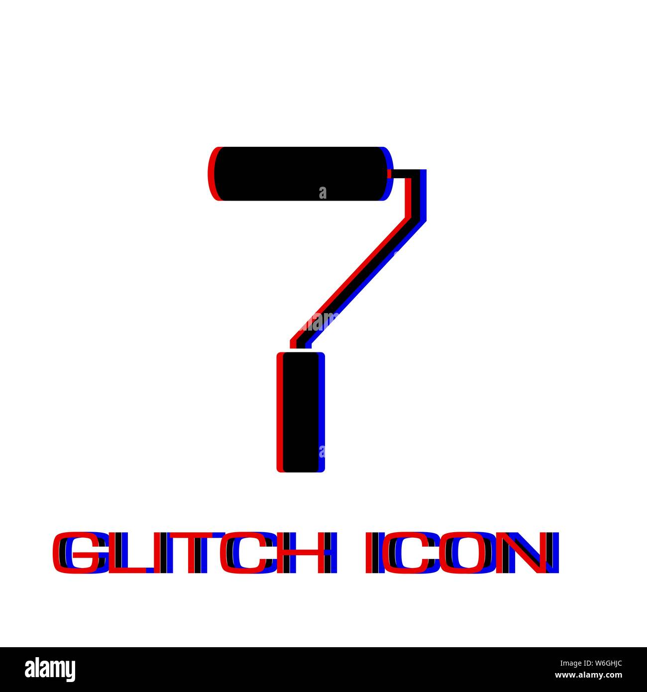 Paint roller icon flat. Simple pictogram - Glitch effect. Vector ...